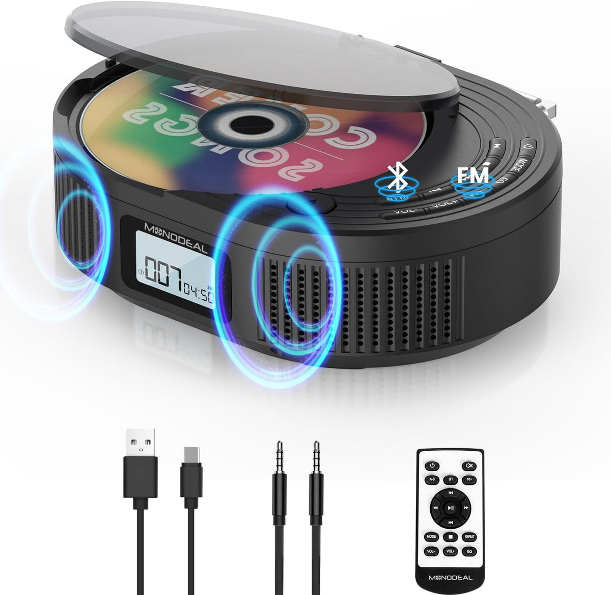 Monodeal MD706 CD Player Portable CD Player Bluetooth & Radio FM 2 in ...