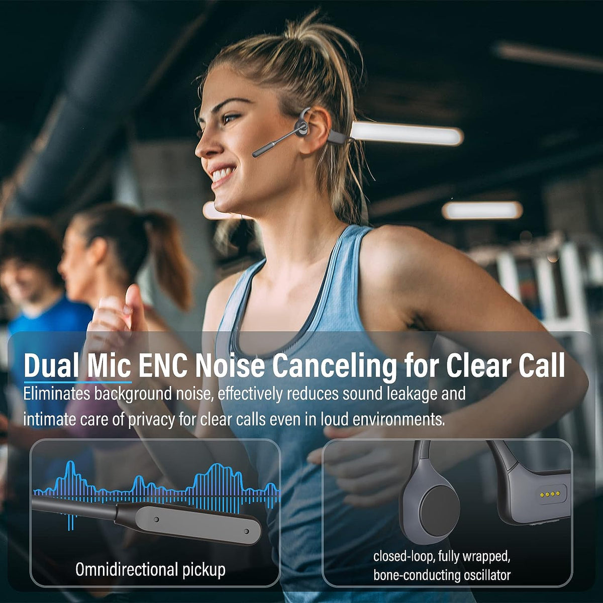 MONODEAL Bone Conduction Headphones with Mic, Bluetooth 5.3 Open Ear H ...