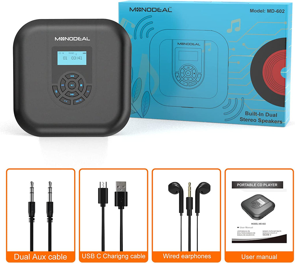 CD Player Portable, MONODEAL Bluetooth CD Player with Speakers and FM ...